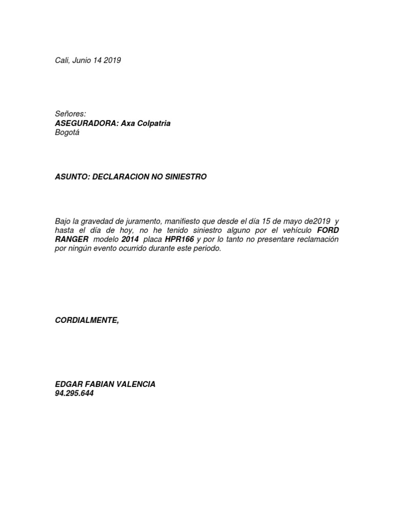 Declaracion No Siniestro | PDF