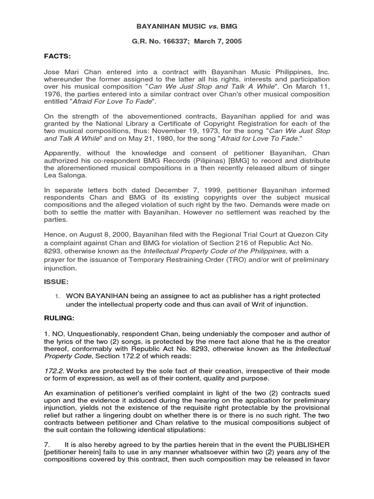 Bayanihan Music vs. BMG Copyright Case | PDF | Injunction | Business Law