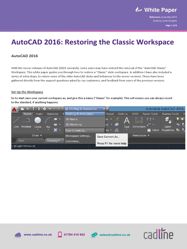 Restoring AutoCAD 2016 Classic Workspace | PDF | Graphical User ...
