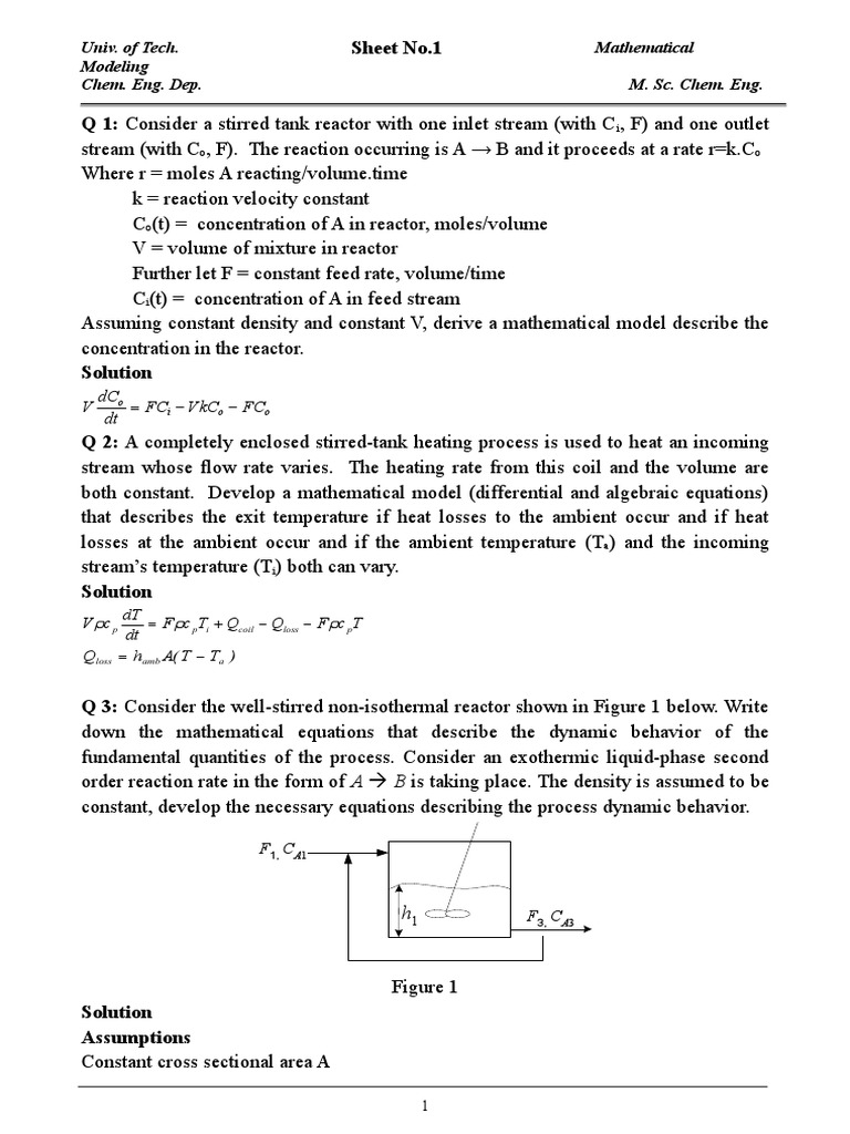 Mathematical Modeling | PDF | Chemical Reactor | Reaction Rate