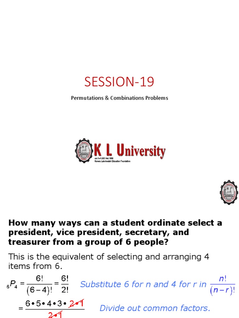 Worked Examples and Explanations of Permutations and Combinations Problems Involving Selections ...