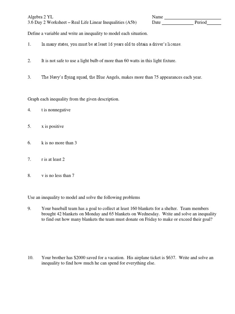 Linear Inequalities Application Problems Pdf Inequality 4893
