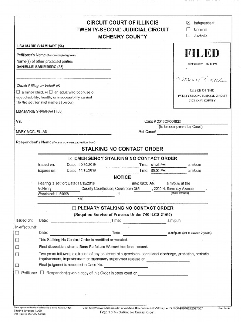 SHAMHART Stalking-No Contact Order | PDF