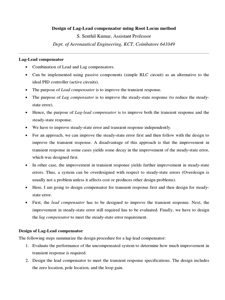 Design Of Lag Lead Compensator Pdf Applied Mathematics Electrical