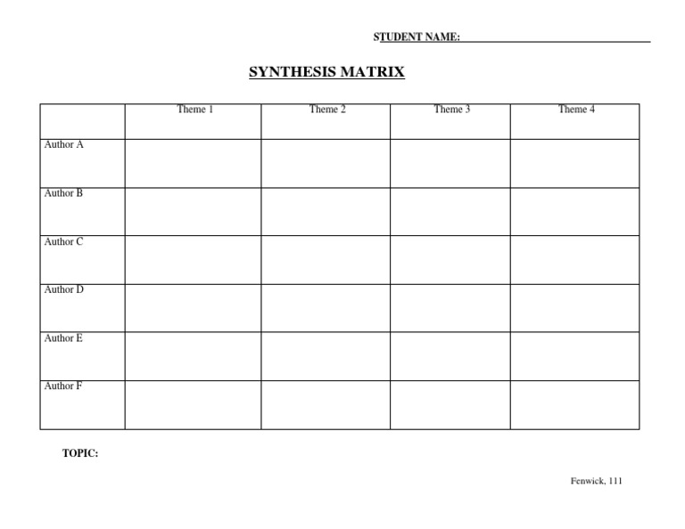 Synthesis Matrix for Research Themes | PDF | Language Arts & Discipline ...