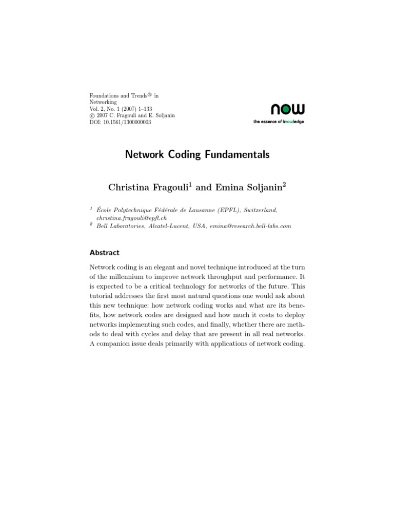 Network Coding Fundamentals by Christina Gragouli and Emina Soljanin | PDF | Computer Network ...