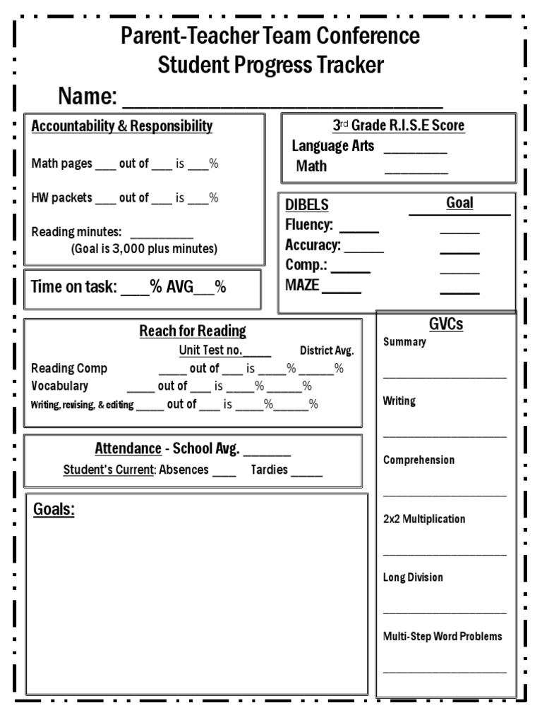 Parent-Teacher Team Conference Student Progress Tracker Name | PDF