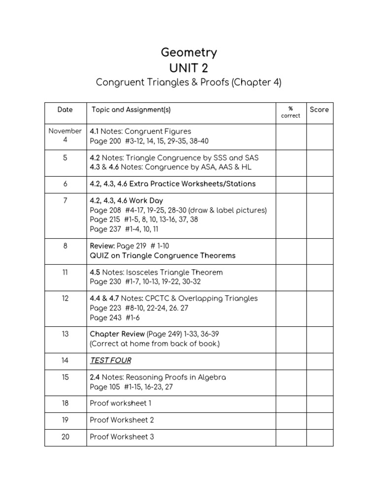 New Unit 2 - Chapter 4 Schedule | PDF | Geometric Shapes | Geometry