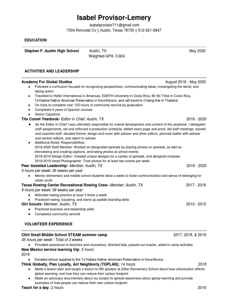 College Resume | PDF | Austin | Texas
