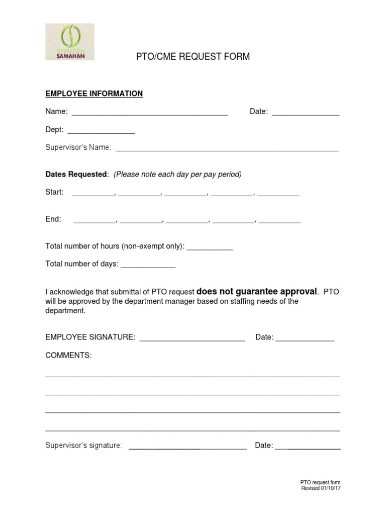 Pto/Cme Request Form: Employee Information | PDF