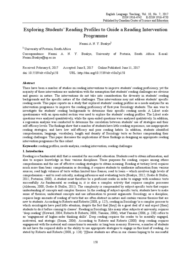 Exploring Students' Reading Profiles To Guide A Reading Intervention ...