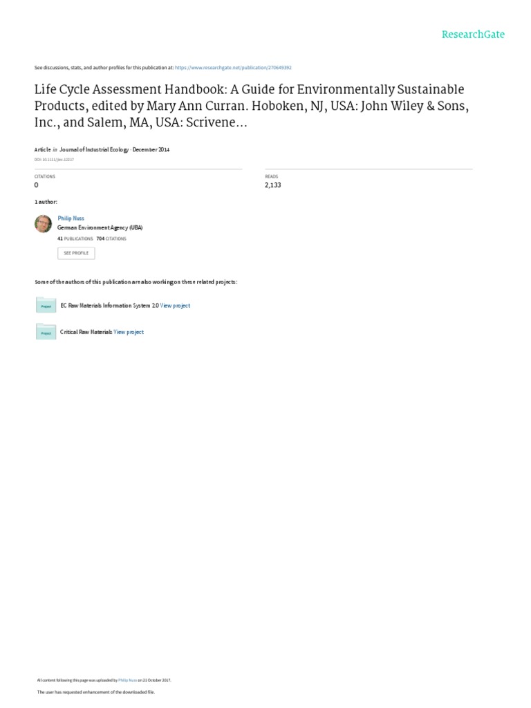 Book Review: Life Cycle Assessment Handbook: A Guide for ...