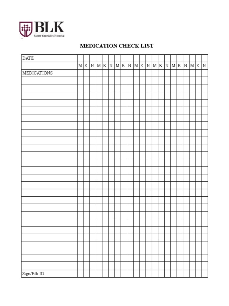 Medication Check List: Date Menmenmenmenmenmenmen Medications | PDF