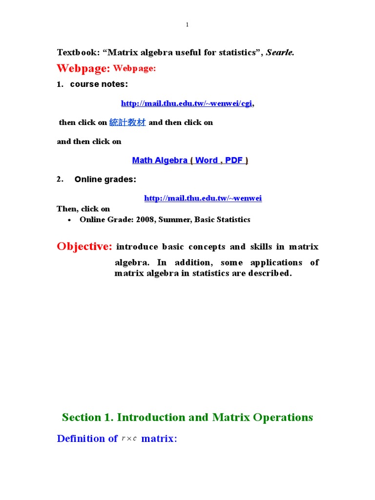 Webpage:: Textbook: "Matrix Algebra Useful For Statistics", Searle ...