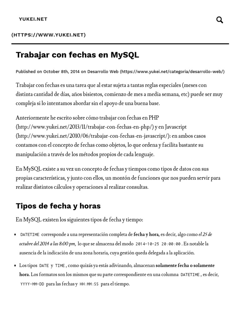 Fechas en MySQL: Tipos y Consultas | PDF | Lenguaje de programación ...