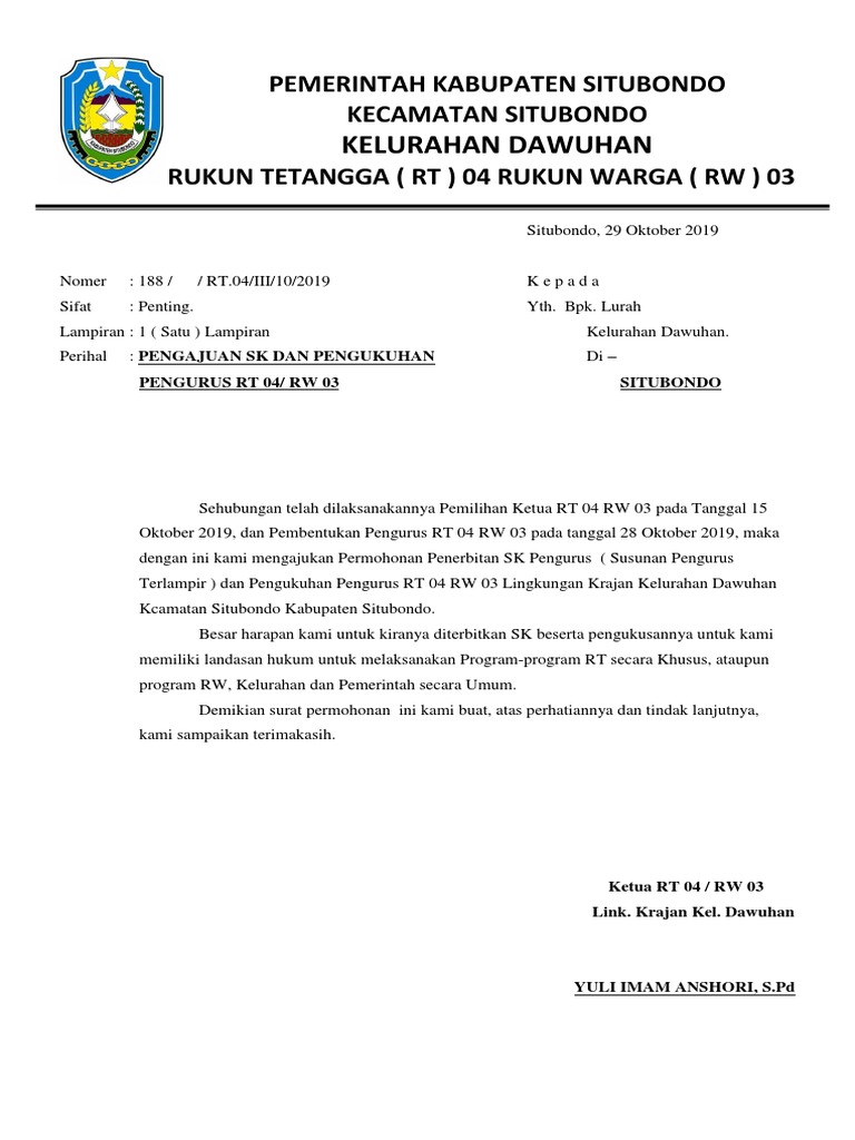 Pengukuhan Pengurus RT 04 RW 03 | PDF