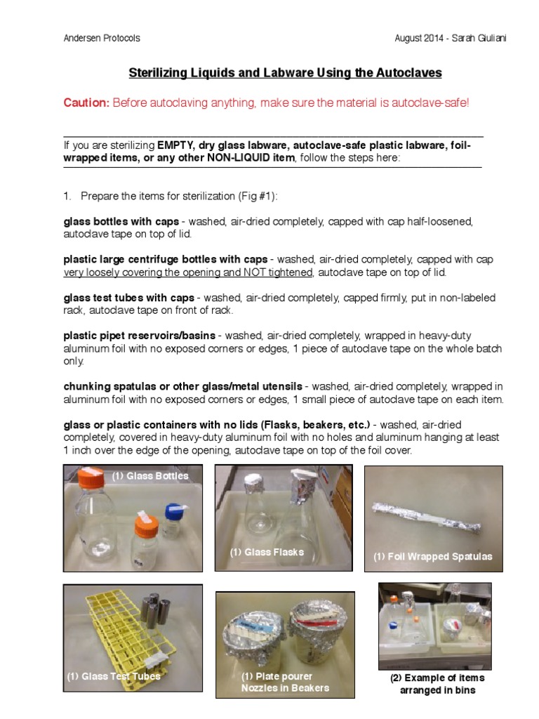 Sterilizing Liquids and Labware Using The Autoclaves | PDF ...