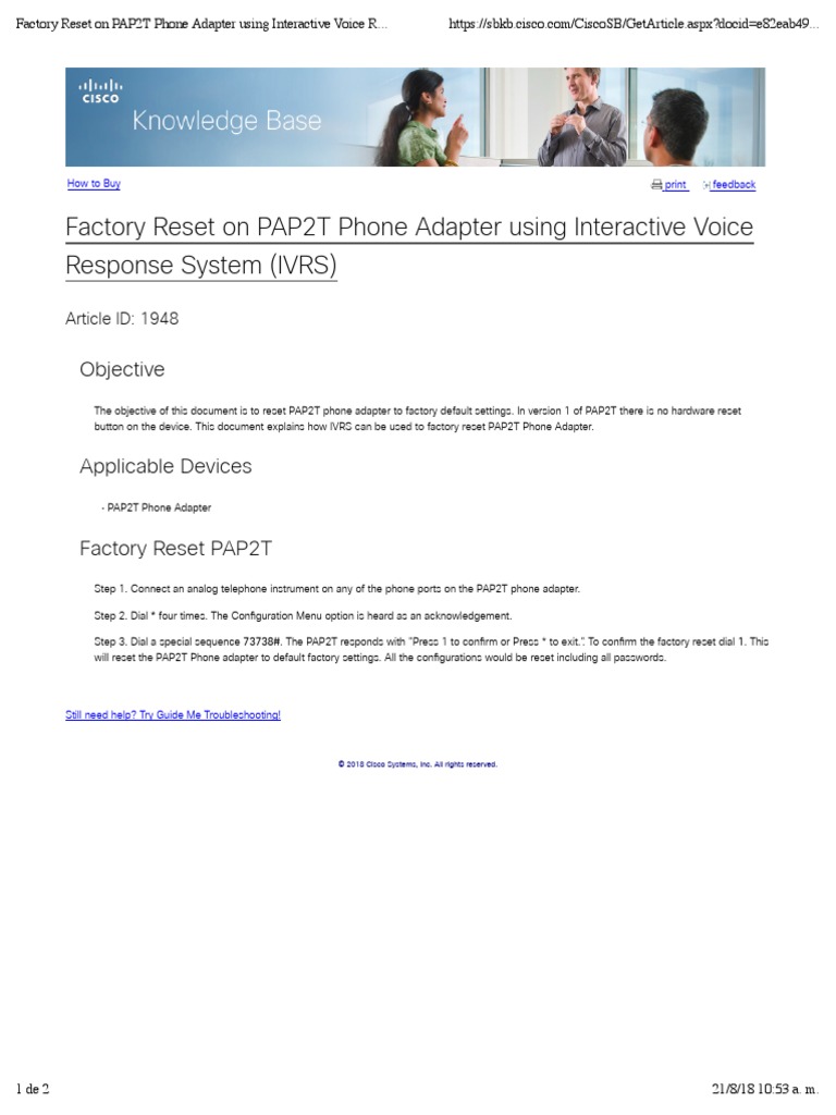 Factory Reset On PAP2T Phone Adapter Using Interactive Voice Response ...