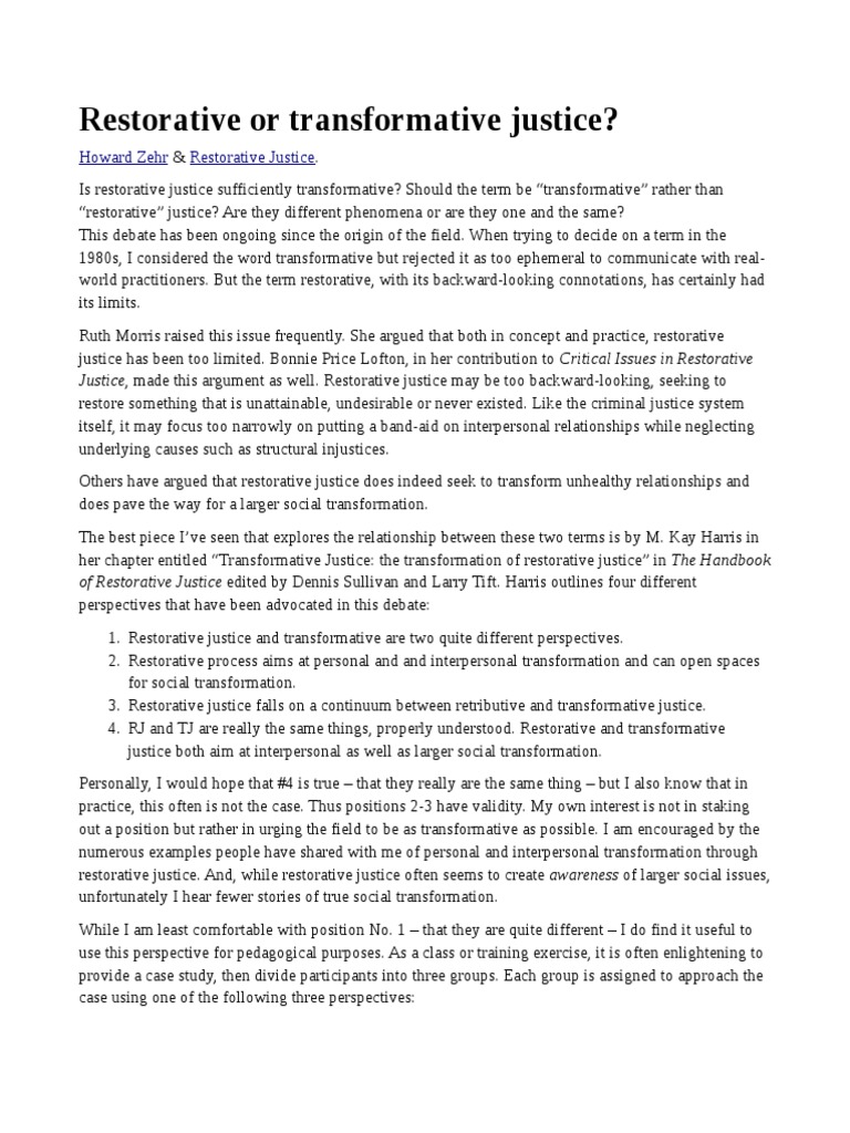 Restorative or Transformative Justice | PDF | Restorative Justice ...