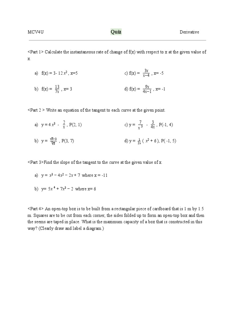 CCT Mcv4u Quiz 1 | PDF