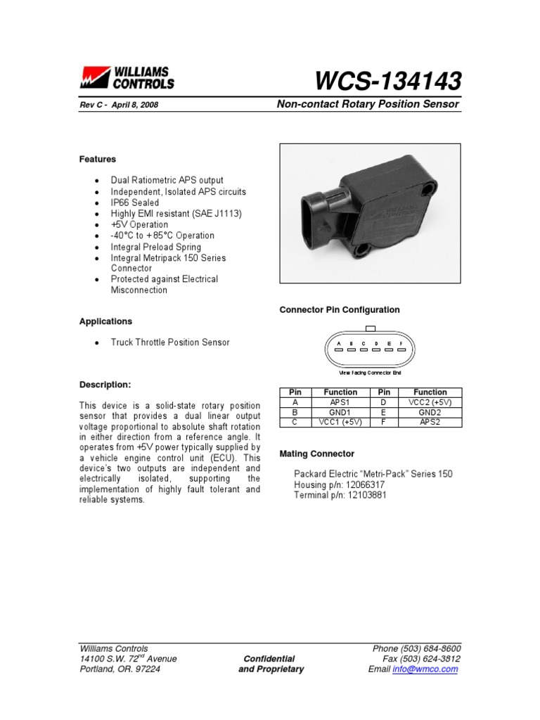 Williams Controls WCS-134143 Sensor Guide | PDF | Electrical Connector ...