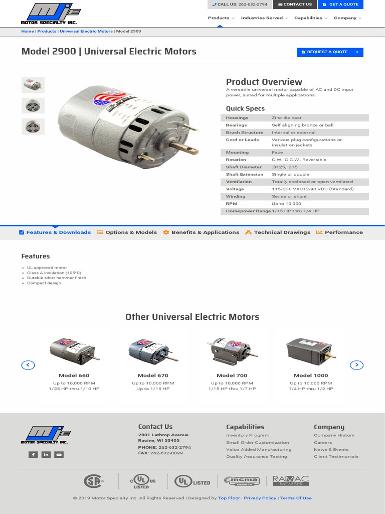 Model 2900 Universal Electric Motor - Motor Specialty Inc | PDF ...