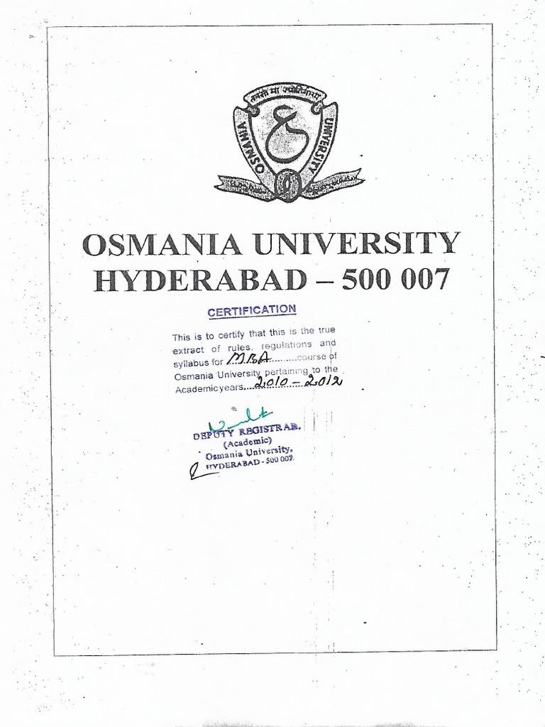 MBA 2010-2012 Osmania University | PDF