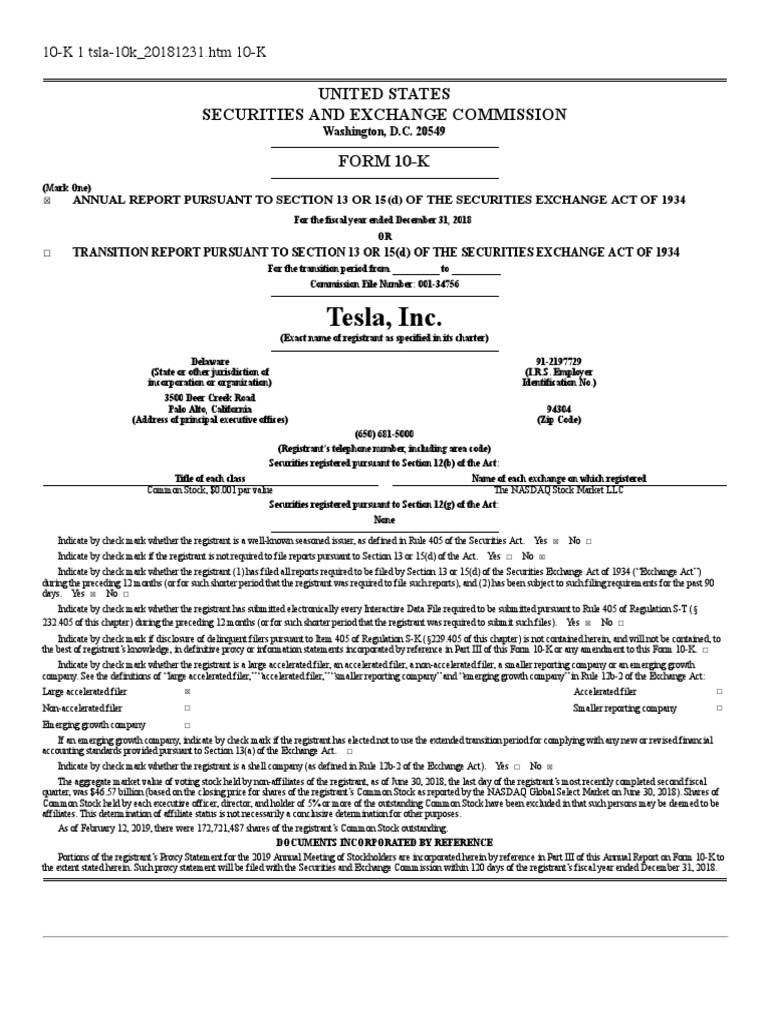 Tesla 10k 2018 | PDF | Form 10 K | Electrical Grid