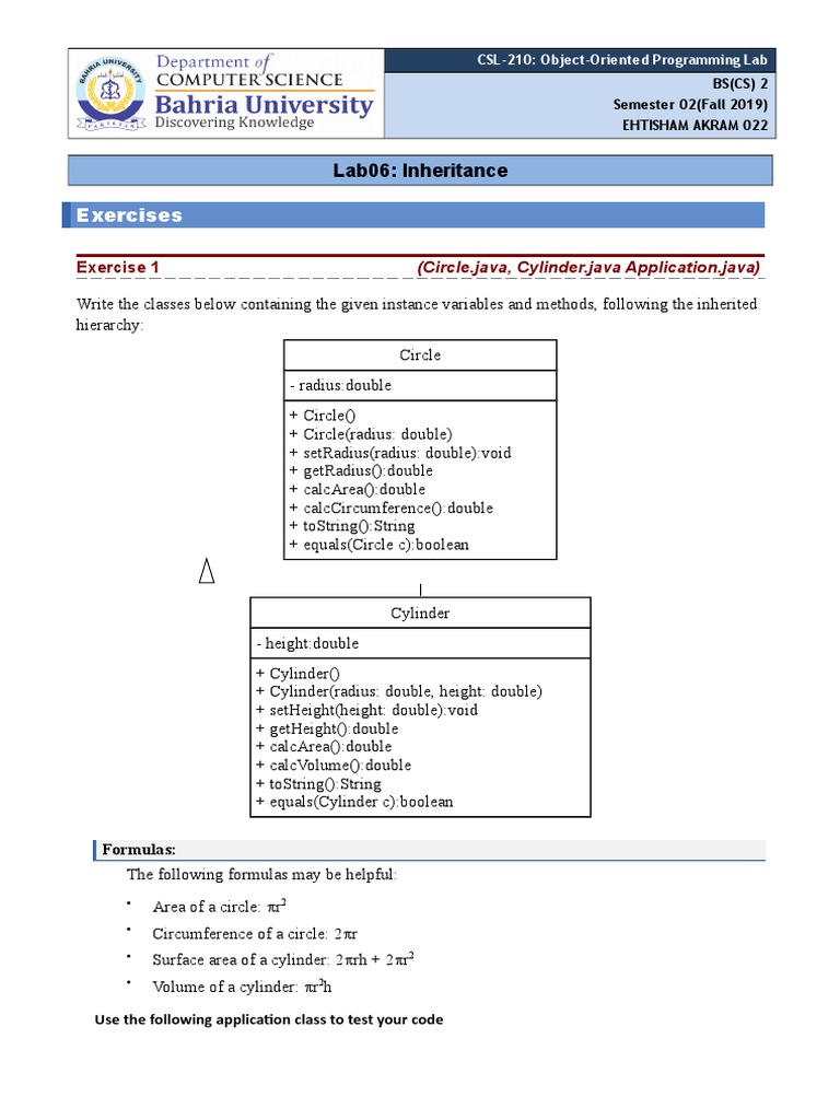 CSL 210 Lab06 Inheritance | PDF | Method (Computer Programming) | Class (Computer Programming)