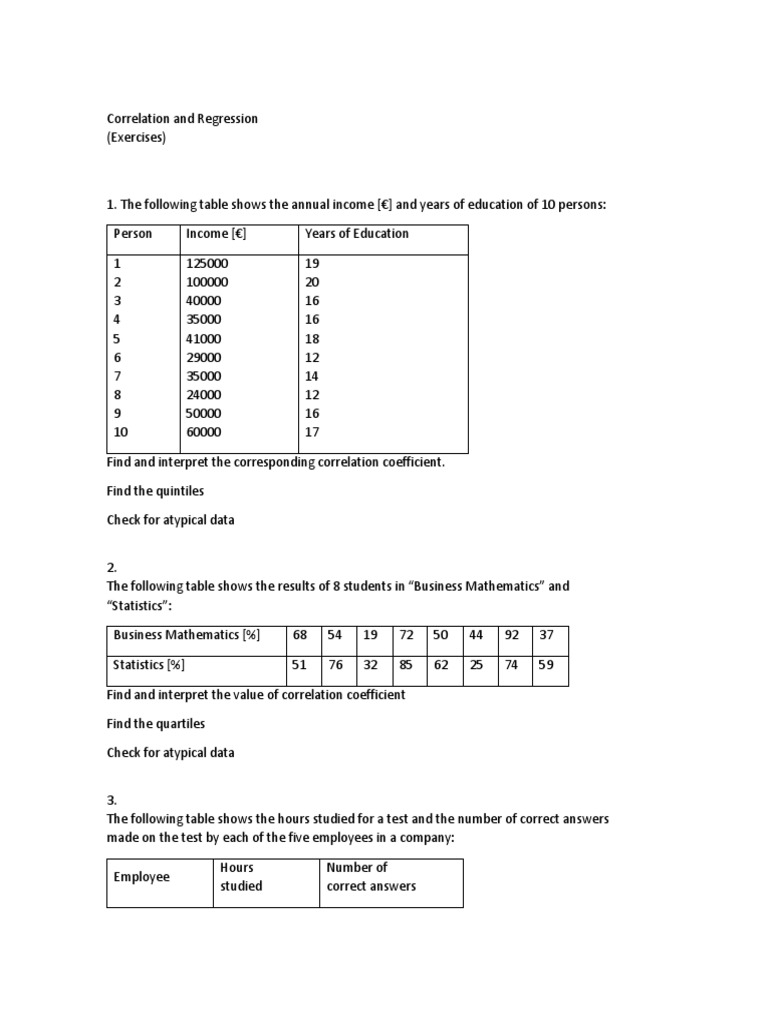 Correlation and Regression Analysis Exercises | PDF | Correlation And ...