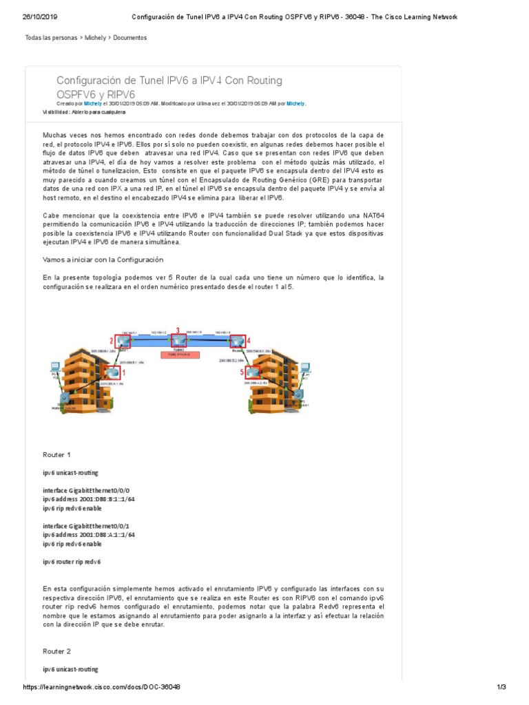 Configuración de Tunel IPV6 a IPV4 Con Routing OSPFV6 y RIPV6 | PDF | Yo Pv6 | Enrutador ...