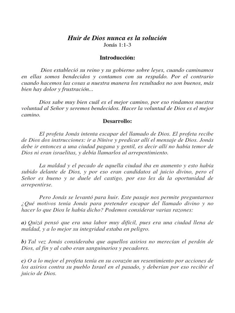 Huir de Dios Nunca Es La Solución | PDF | Jonás | Perdón