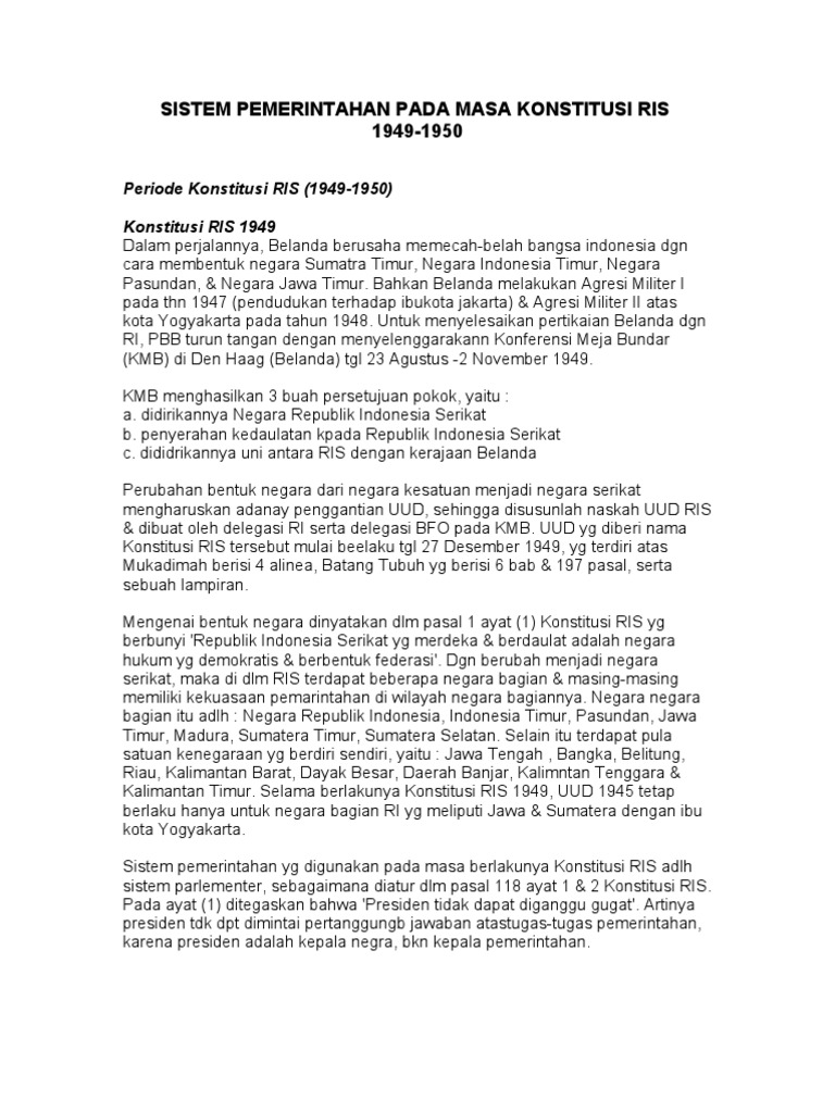 Sistem Pemerintahan Pada Masa Konstitusi Ris | PDF