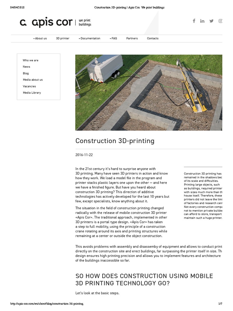 Apis Cor: Revolutionizing 3D Construction | PDF | 3 D Printing | 3 D ...