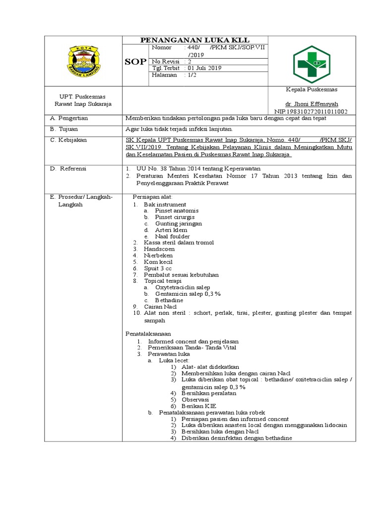 SOP Penanganan Luka KLL | PDF