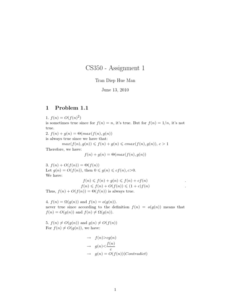 Assignment 1 Pdf Time Complexity Summation
