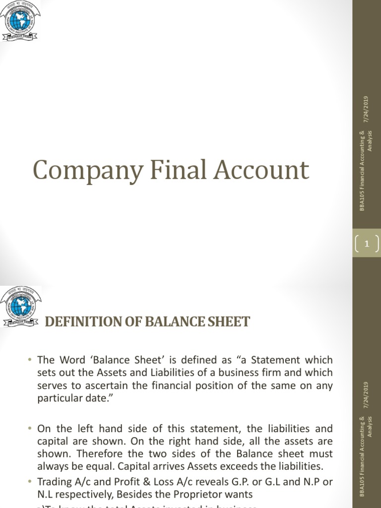 Company Final Account-Balance Sheet | PDF | Balance Sheet | Financial ...