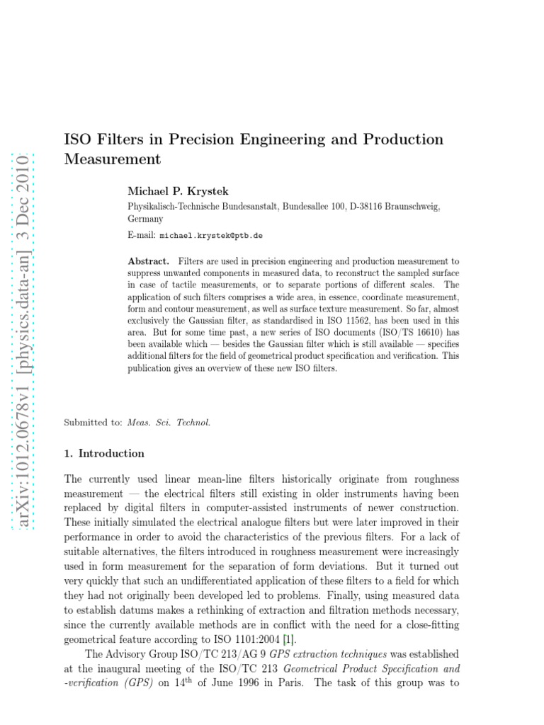 Data Filtering in Precision Engineering - Michael Krystek | PDF ...
