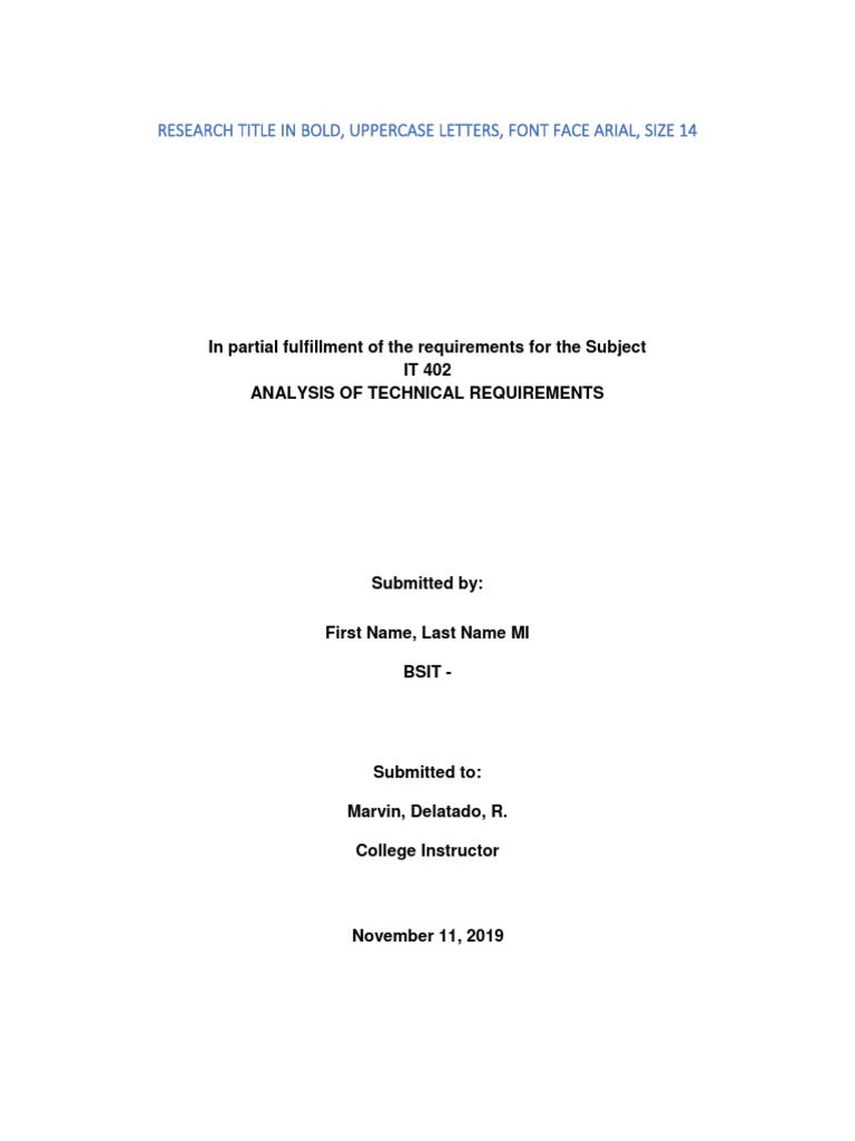 Research Title in Bold, Uppercase Letters, Font Face Arial, Size 14 ...