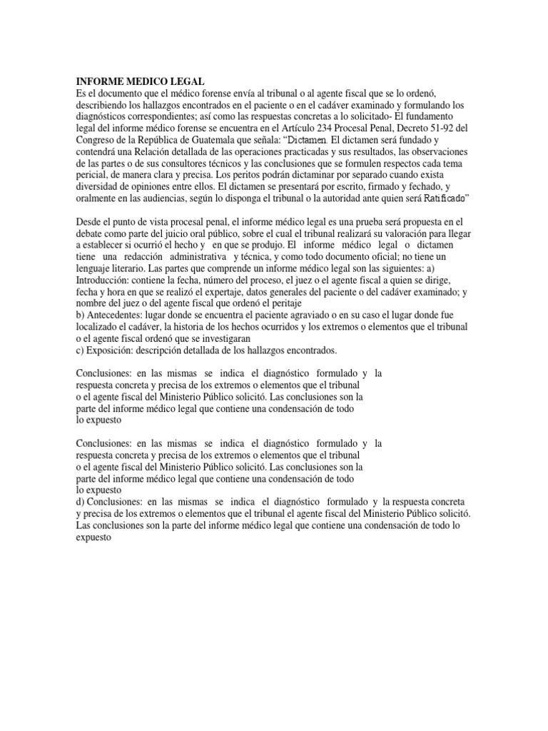 Informe Médico Legal: Estructura y Función | PDF | Testigo experto ...