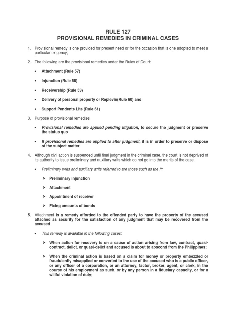 Provisional Remedies in Criminal Cases | PDF | Legal Remedy | Judgment ...