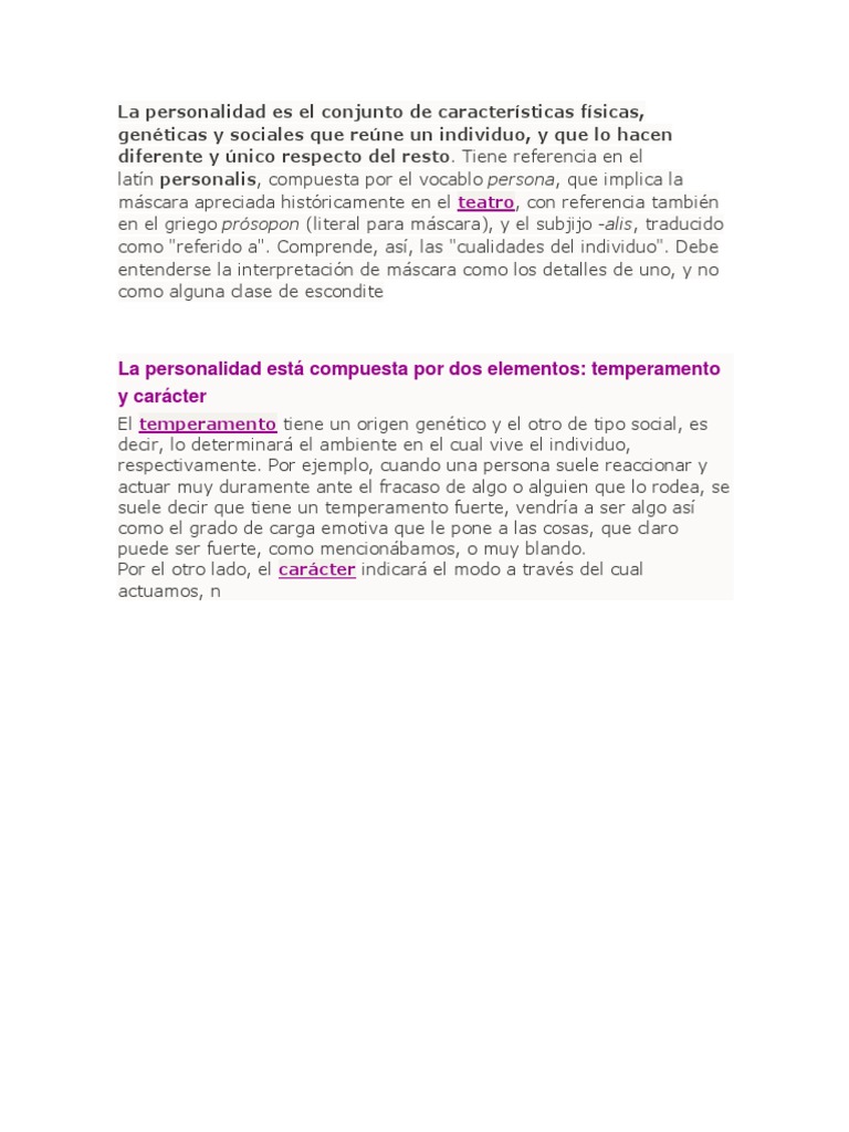La Personalidad Es El Conjunto de Características Físicas | PDF ...