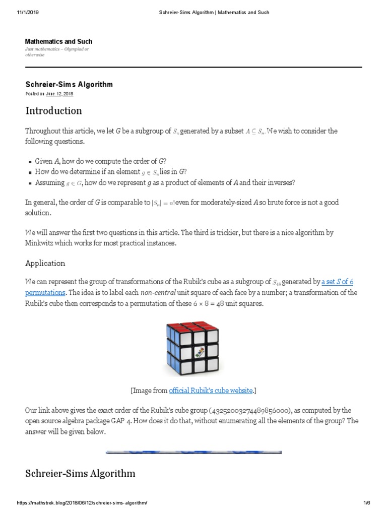 Mathstrek Schreier-Sims Algorithm - Mathematics and Such | PDF | Group ...