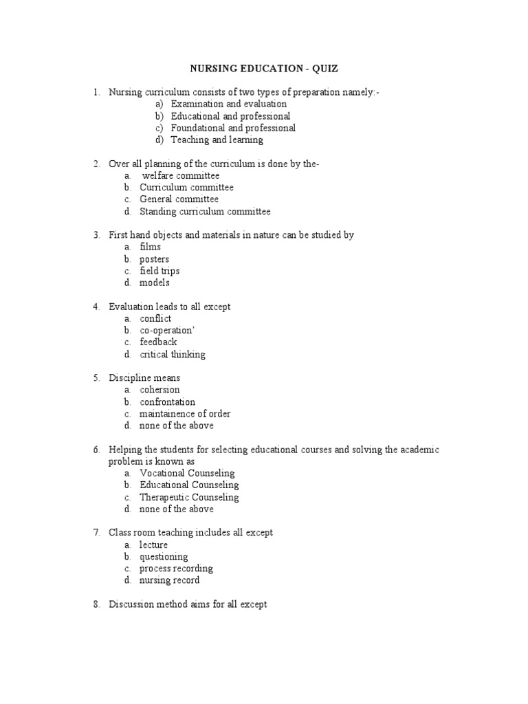 Nursing Education Quiz Programme | PDF | Curriculum | Cognition