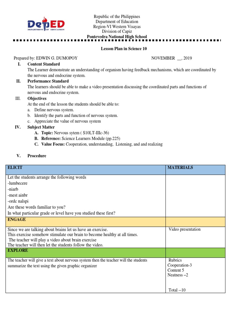 Lesson 1 Nervous System | PDF | Nervous System | Central Nervous System