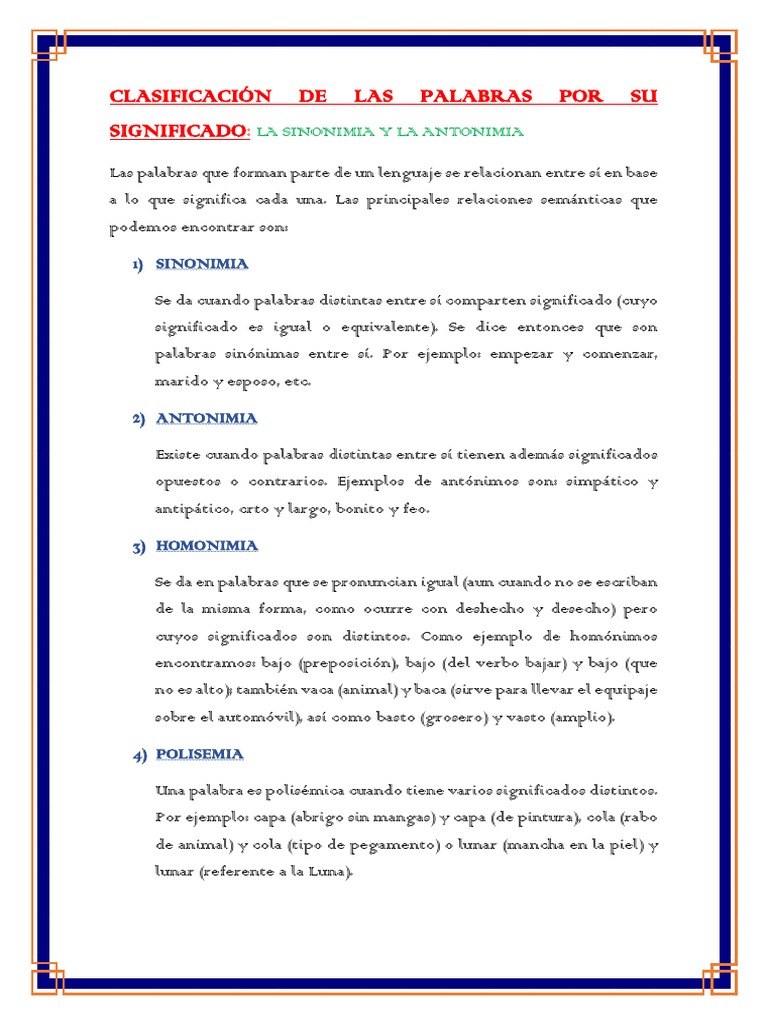 Clasificación de Palabras | Descargar gratis PDF | Palabra | Tipología ...