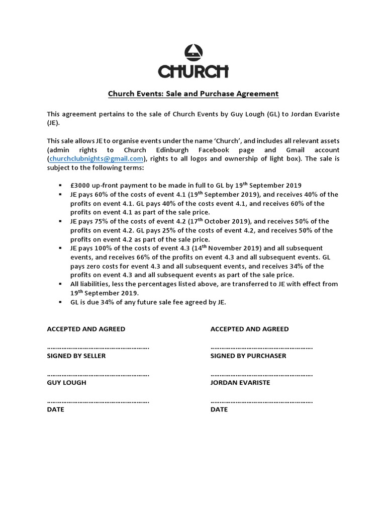 Church Events: Sale and Purchase Agreement: Accepted and Agreed ...