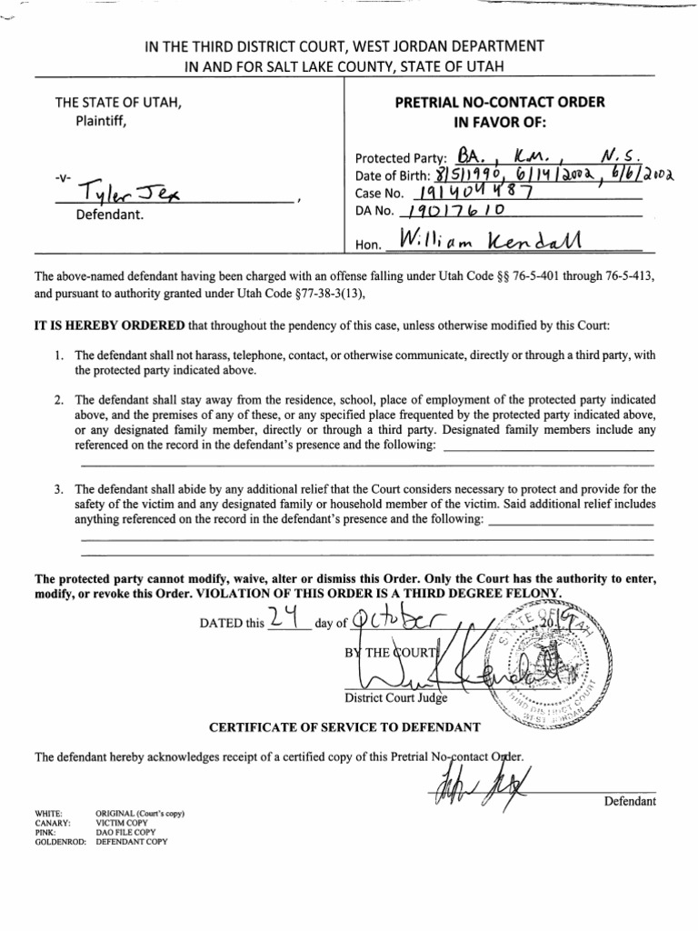 Tyler Jex Protective Order | PDF