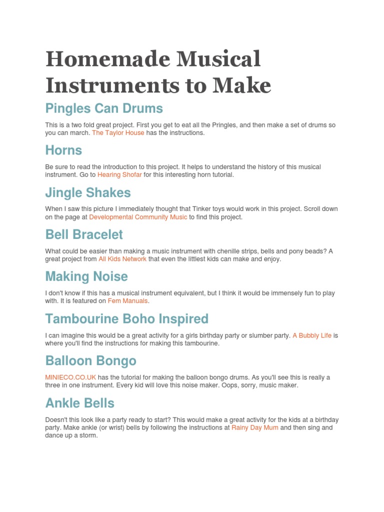 DIY Instruments for Kids' Parties | PDF | Language Arts & Discipline ...