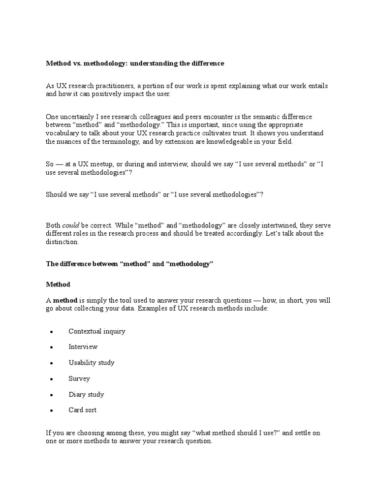 Method Vs Methodology | PDF | Methodology | Scientific Method